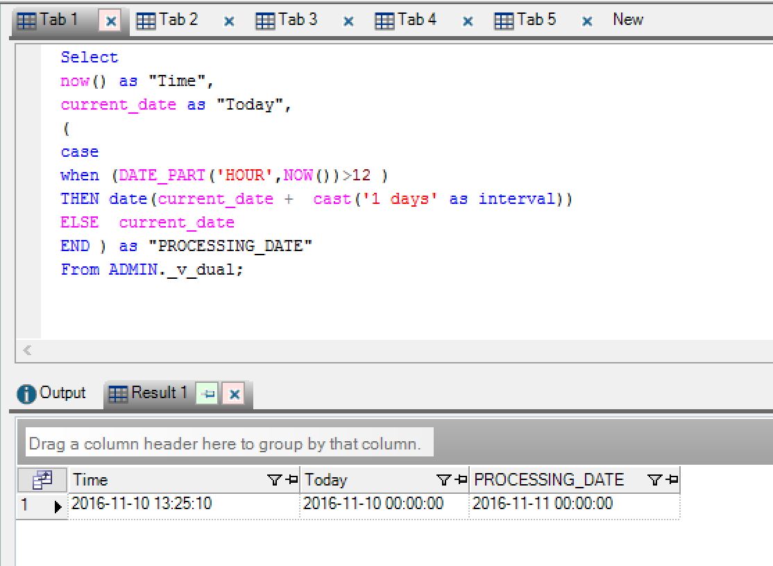 Processing Date Afternoon Hour Example
