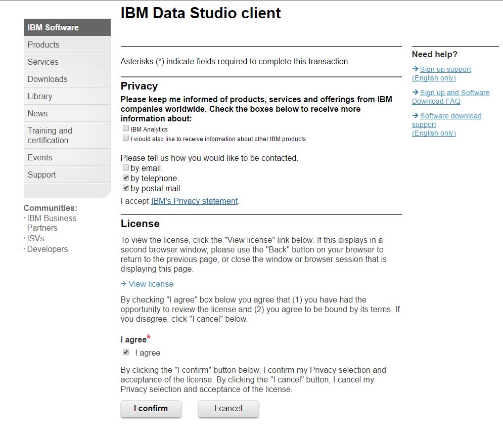 IBM Data Studio Client License Screen
