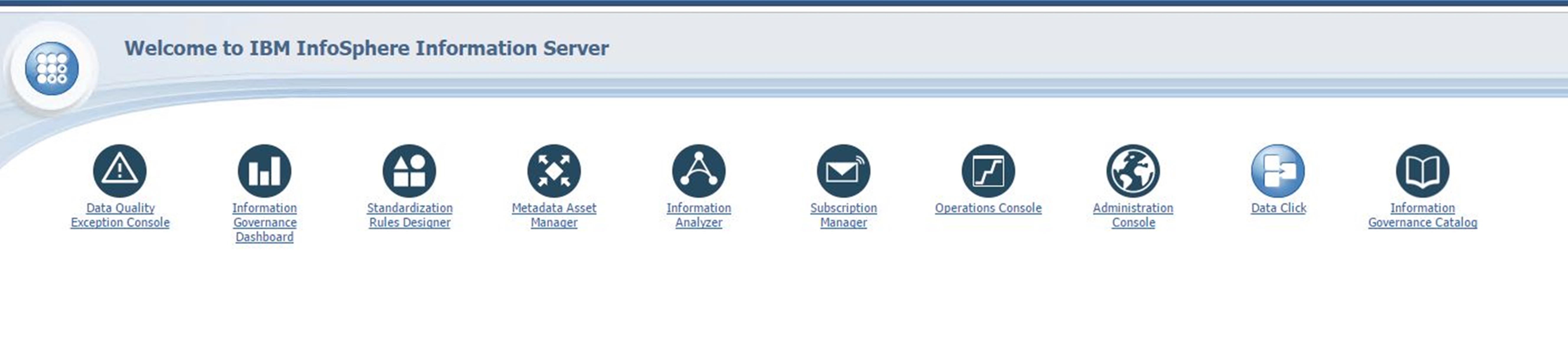 Infosphere Information Server LaunchPad Page