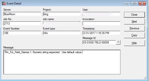 Datastage Director Message Numeric String Expected