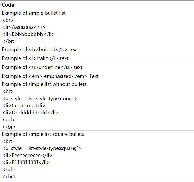 Example HTML Tags to Format The Denodo Data Catalog