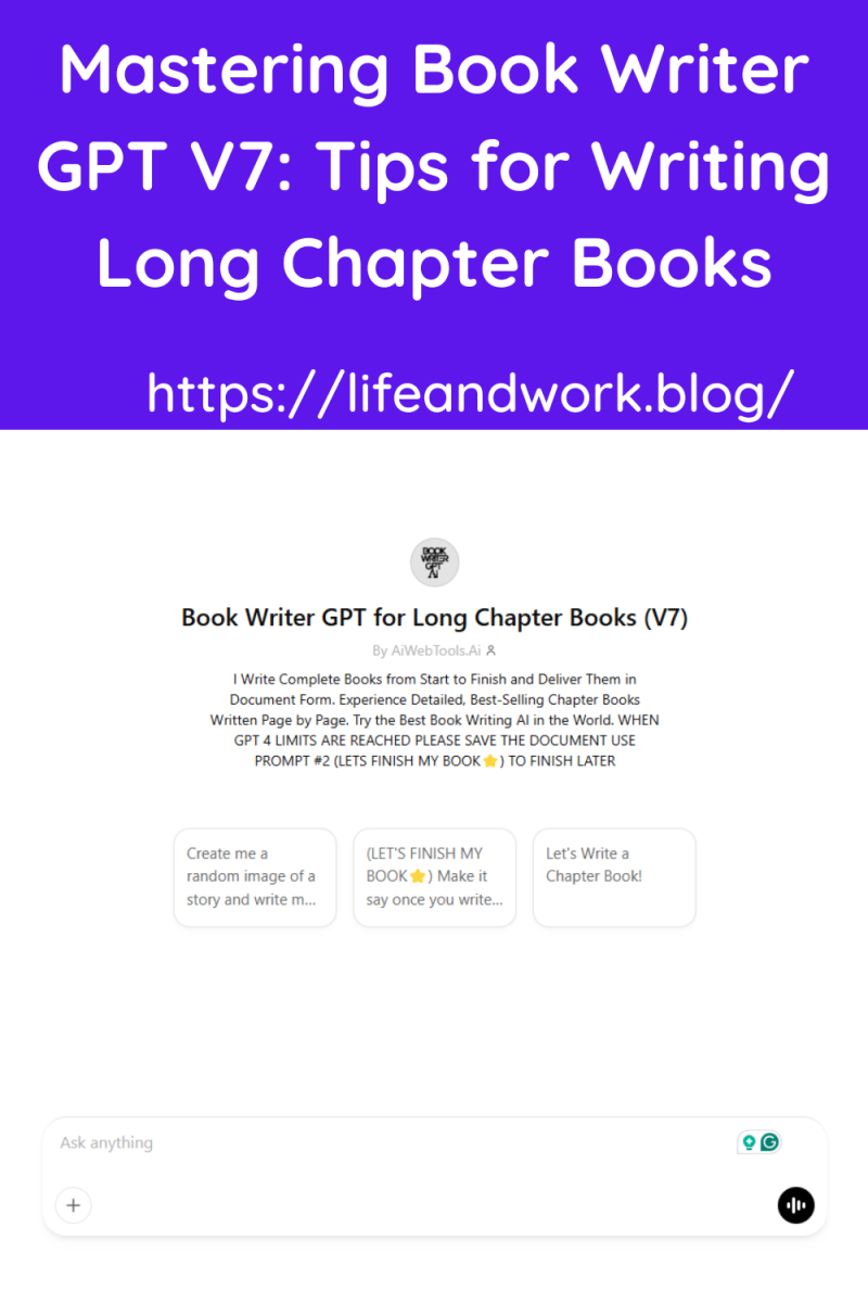 Maximize Book Writer GPT V7 for Chapter Books