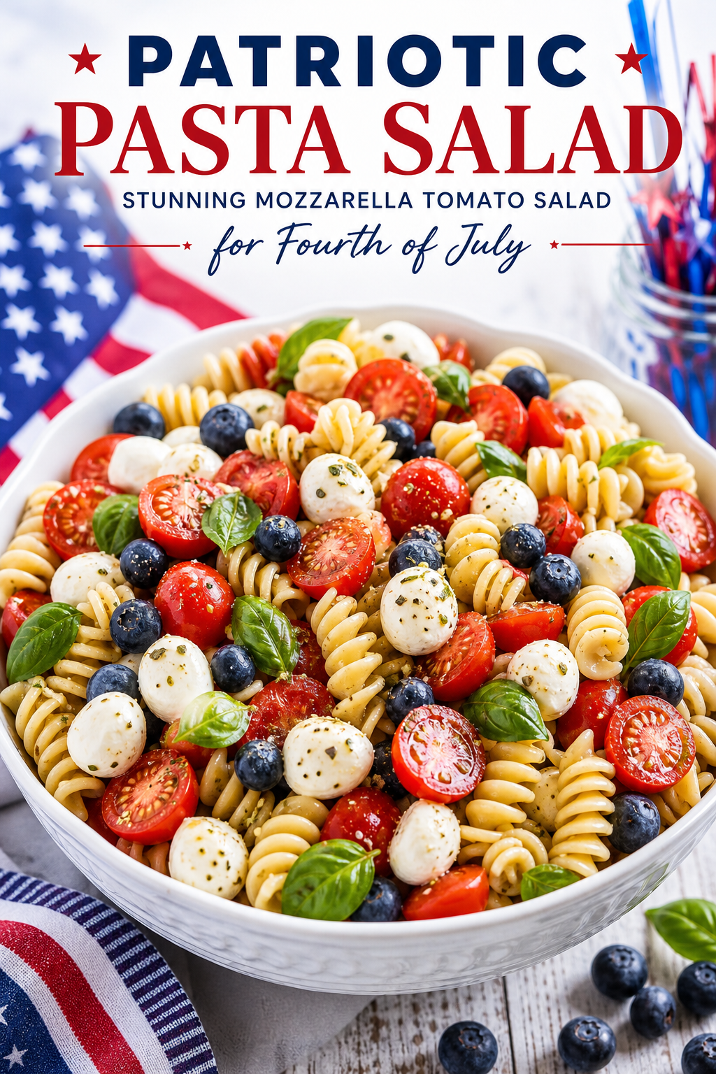 Patriotic Pasta Salad: Stunning Mozzarella Tomato Salad for Fourth of ...