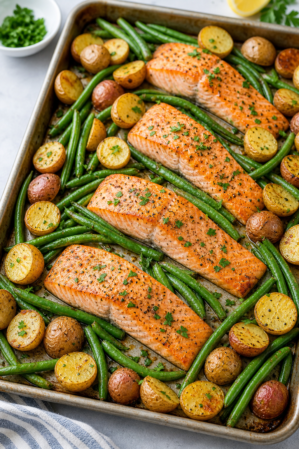 Sheet Pan Salmon with Green Beans and Baby Potatoes: Easy, Delicious ...